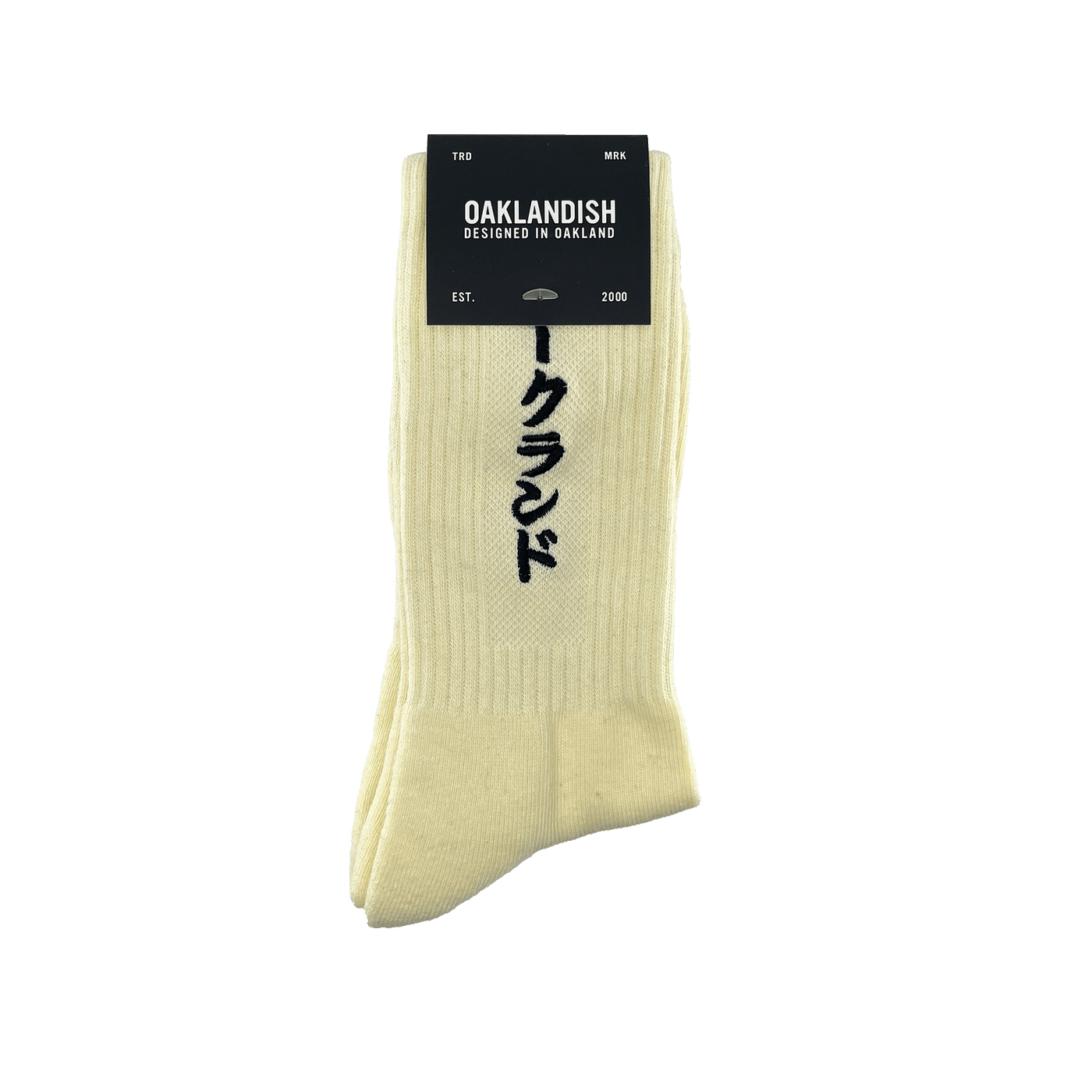 Crew Socks - White Oakland and Kanji Japanese Script, White