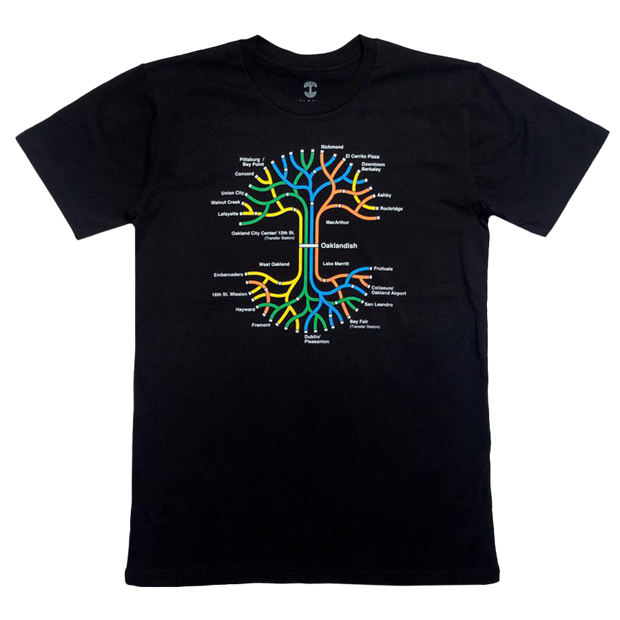 Oaklandish Tree BART Map T-Shirt - Black Cotton Tee for Oakland