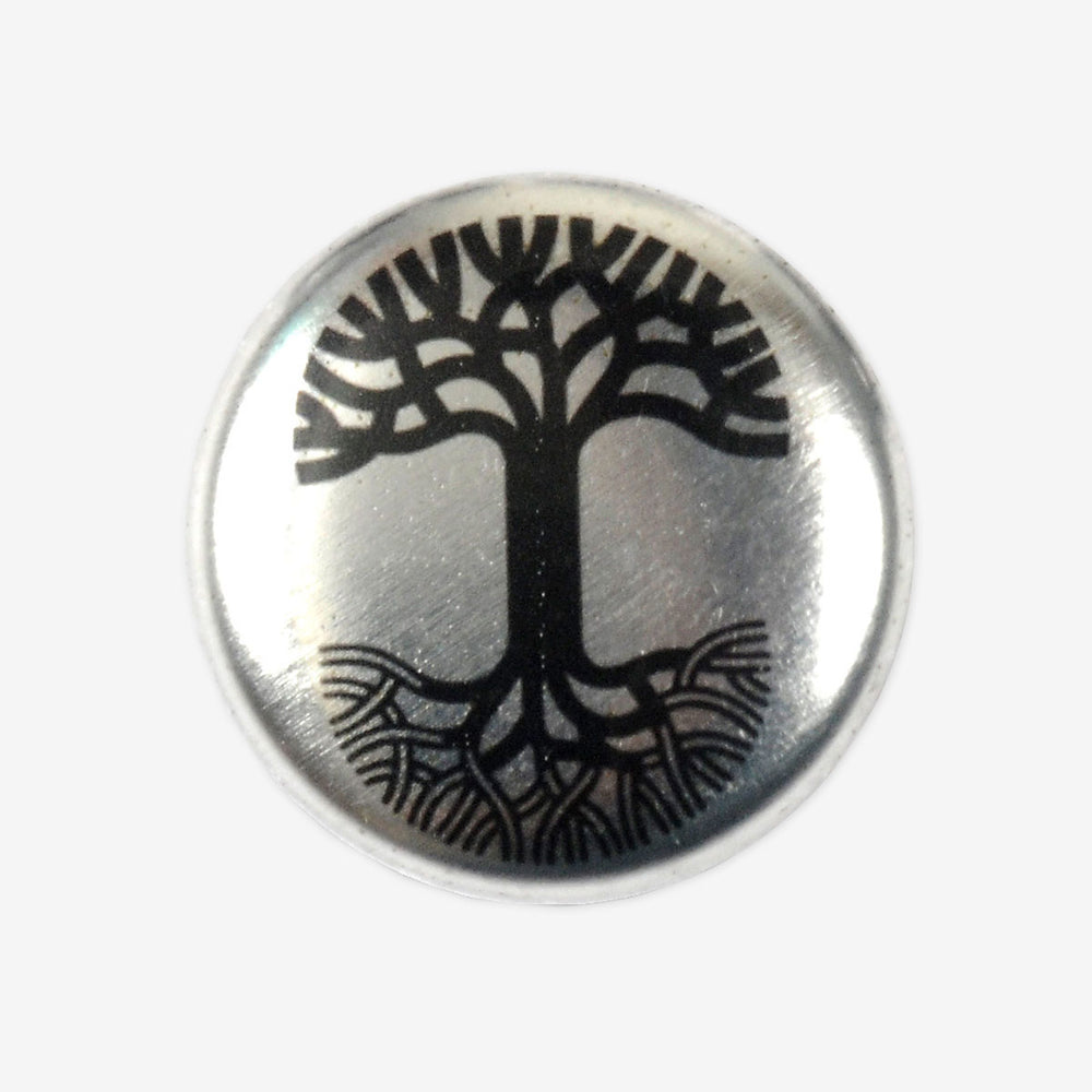 Metallic Pin - Oaklandish Tree Logo, Round, Black & Silver